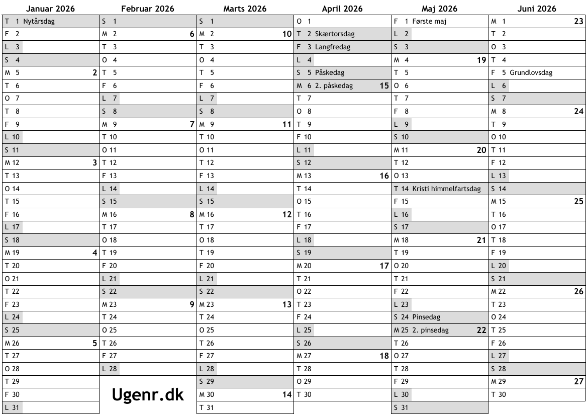 Kalender For 2026 Med Helligdage Og Ugenumre Ugekalender Online Kalender For 2026 Med Helligdage Og Ugenumre Ugekalender Online