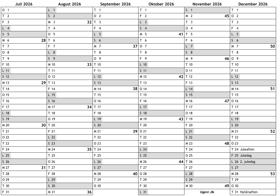 Kalender 2026 2 Halv r